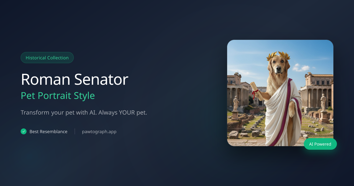 Roman Senator AI Pet Portrait - Ancient Rome Photo Editor | Pawtograph