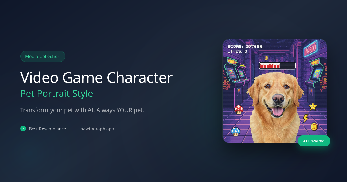 Video Game Character AI Pet Portrait - Pet Photo Editor | Pawtograph
